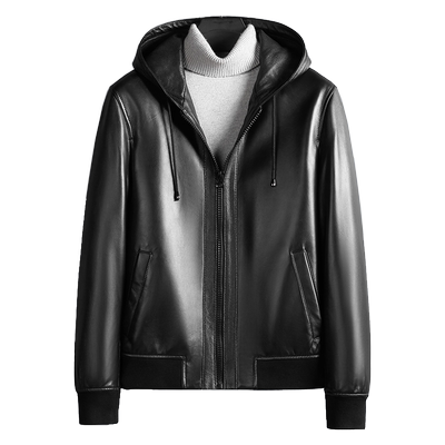简约时尚外套男士连帽皮衣新款