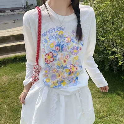 印花刺绣薄款开衫慵懒风涂鸦罩衫