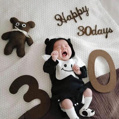 满月拍照道具happy30days宝宝在家床上仪式感布置装饰婴儿百天