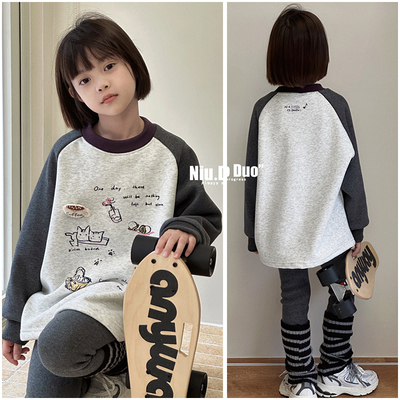 牛哆哆童装儿童撞色甜美一体绒加厚T恤25冬新女童长袖上衣55600