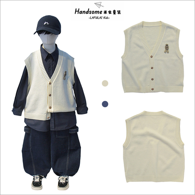 啦芙莱童装儿童学院风毛衣马甲25秋新品男女童无袖开衫背心3677