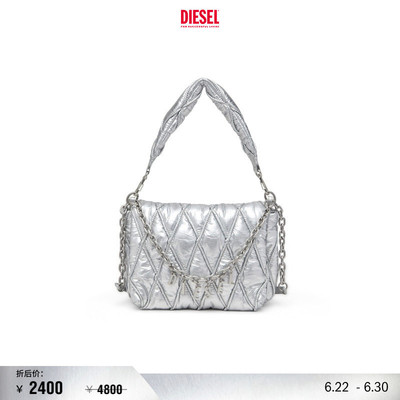 [折扣]DIESEL女士CHARM D银色菱格纹中号手提流浪包X10265P8240