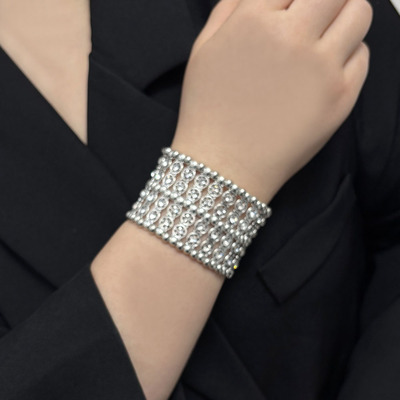 古银水钻手环宽版手镯精致臂环