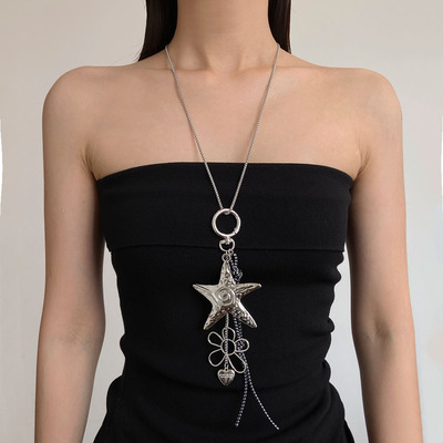 金属海星花朵爱心蜡绳项链毛衣链