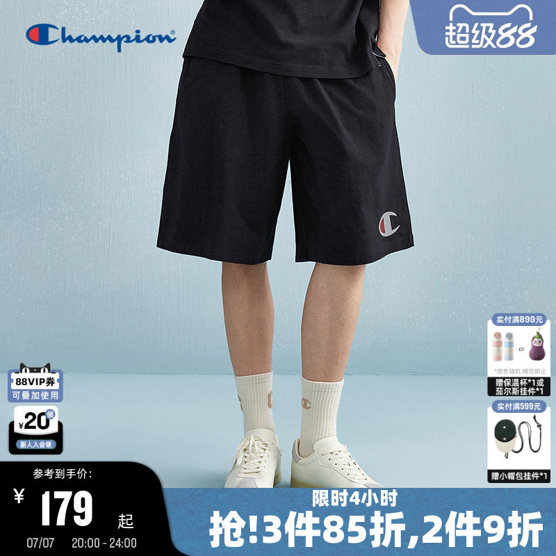 Champion冠军短裤男夏季纯棉运动裤潮牌黑色五分裤休闲裤宽松美式