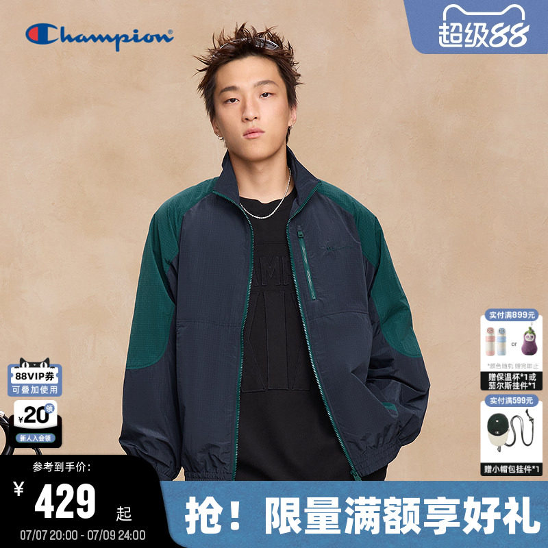 Champion冠军外套男25秋季新款女夹克拼色插肩袖情侣复古潮运动风