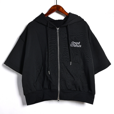 2026年春夏季新品女装时尚字母连帽拉链短袖卫衣外套GRANT WISHES