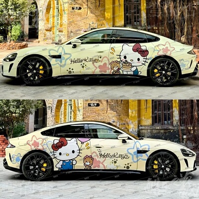 SU7 KT猫车贴拉花海豹06蔚来ET5T小鹏P7特斯拉Y卡通装饰贴纸