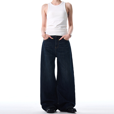 MADWITCH复古深蓝色阔腿牛仔裤