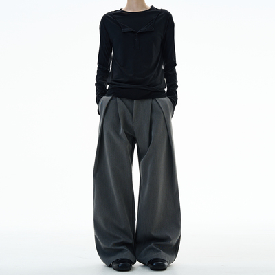 MADWITCH复古设计感双褶休闲西裤