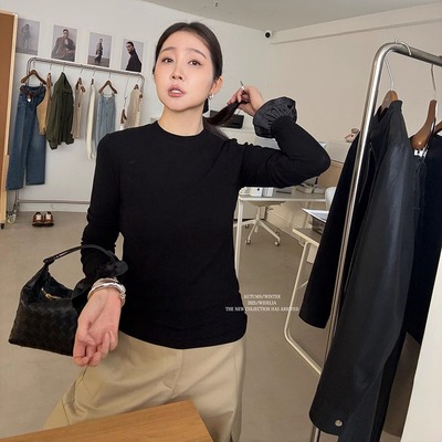 widelia陈姬儿个性设计感花边喇叭袖内搭长袖T恤女打底衫上衣7056