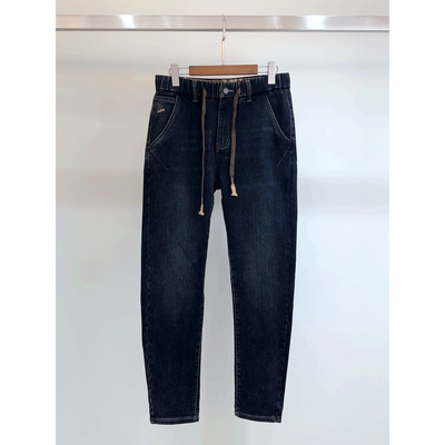 街头男人帮男款植绒磨毛松紧腰小直筒微锥老爹牛仔裤男裤—2336