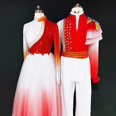 开场舞大摆裙女成人灯火里的中国万疆舞蹈服装伴舞合唱演出服长裙