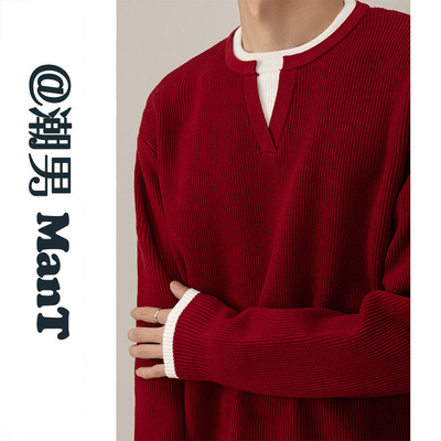 春节新年假两件本命年红毛衣男