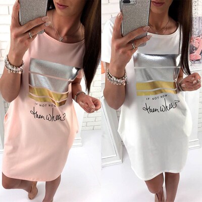 Summer Casual Women Print Short Dresses With Pockets 2019