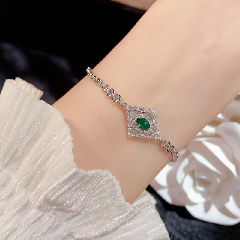 法式复古轻奢满锆菱形金属圆珠手链女小众独特设计感百搭手饰