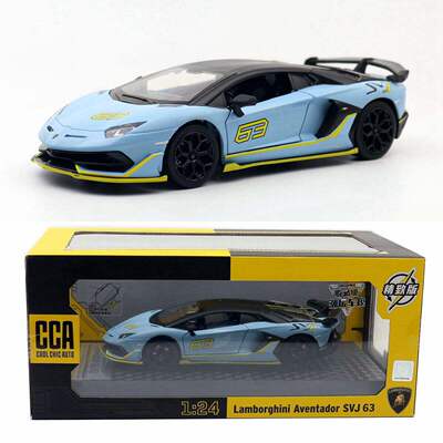 新款 合金汽车模型1:24蓝博基尼SVJ63小牛跑车玩具发光三开门转向