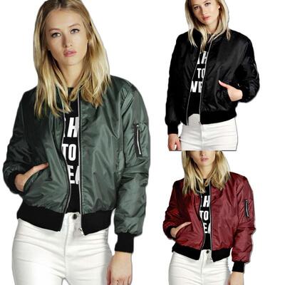 outerwear Bomber Jacket欧美速卖通纯色短款拉链夹克开衫外套女