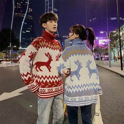 the new couple net red christmas sweater loose men women毛衣