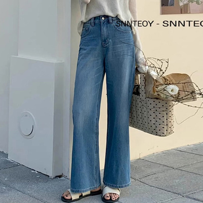 代嘉儿宽松四面弹阔腿裤牛仔裤女