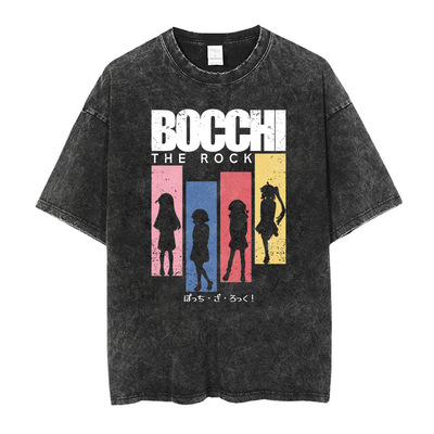 新款 孤独摇滚 BOCCHI THE ROCK 动漫水洗做旧复古短袖T恤美式棉