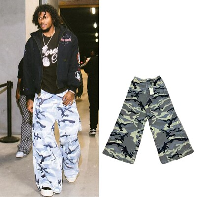 原标VTM  AW22廓形大喇叭裤bigshape jeans雪地迷彩蓝色男牛仔裤