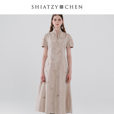 SHIATZY CHEN/夏姿·陈新品采帨系列塔夫绸刺绣收腰连衣裙640085