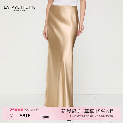 【26早春新款】LAFAYETTE148/拉飞逸缎面流光​​斜裁及地长裙