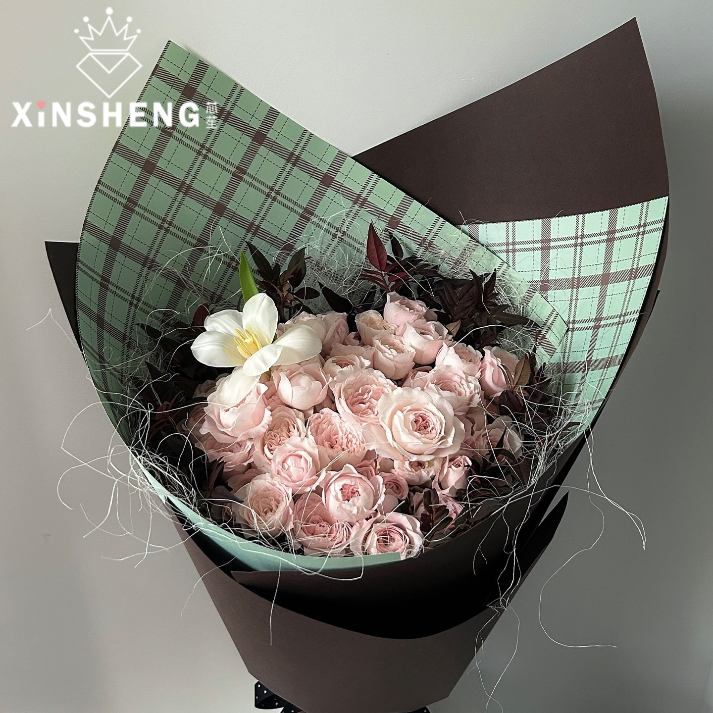 【七夕新品】芯苼 原创绿野格纹包装纸 复古鲜花束礼物花艺包花纸