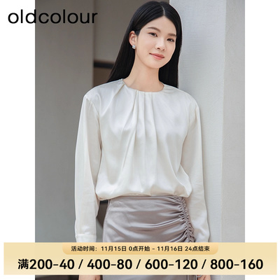 oldcolour秋季时尚气质通勤风缎面高级感套头衫女BQ390115A1-599