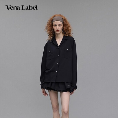 Vena Label 25SS春夏新款翻领精裁设计感长袖衬衫花苞半裙显瘦
