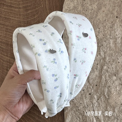 BM风奶白温柔小碎花发箍侧边打结爱心标头箍温柔少女感高颅顶发卡