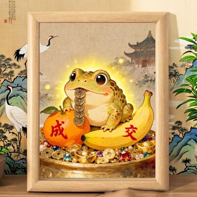 开业金蟾招财木质相框摆件