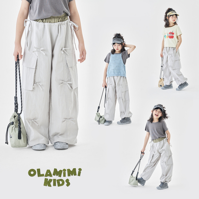 立体蝴蝶结高低腰拼接长裤工装裤