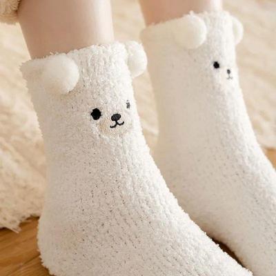 Women Winter Warm Fluffy Socks Home Floor Sleep Kawaii 3D Be