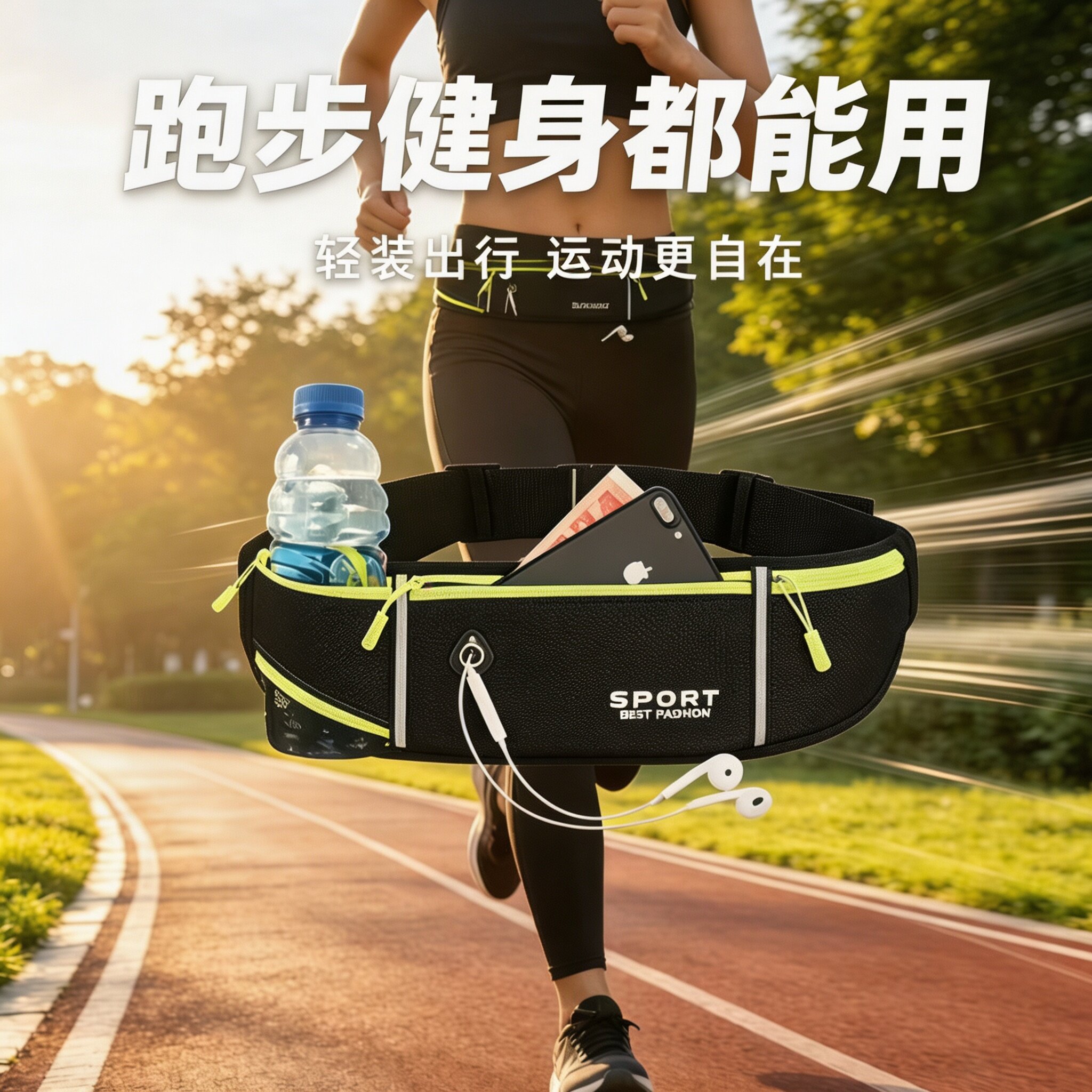 运动腰包跑步手机袋男女多功能防水轻便贴身腰包户外健身手机收纳