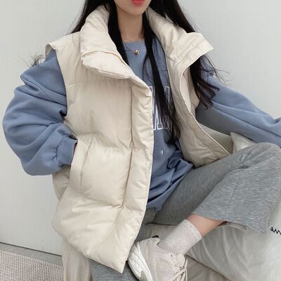 棉服马甲外套女学生韩版宽松学院风冬季加厚保暖面包服棉衣背心潮