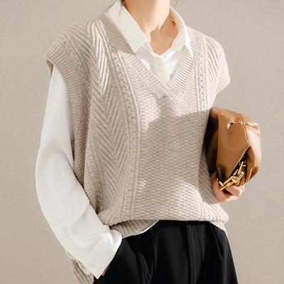 Vintage Fried Dough Twists Knitted Vest Women's Sweater Tank