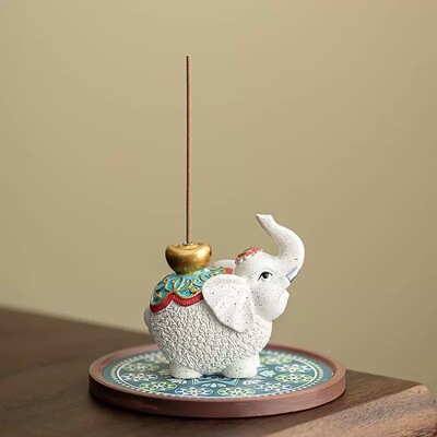 大象心想事成香插底座禅意立香插摆件香炉香托香座家用禅意香摆件