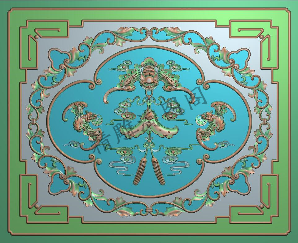 精雕图jdp浮雕图祥云蝙蝠铜钱吊如意洋花通花镂空鞋柜门板405x330