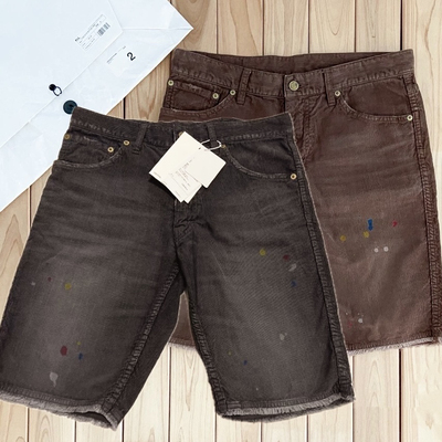 豪德玛visvi 17ss fluxus cut美式灯芯绒工装短裤 vv泼墨做旧短裤