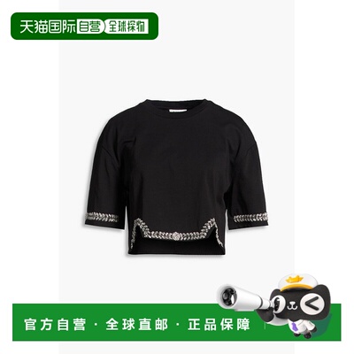 1h可退 香港直邮Sandro 女士 短款精饰棉针织T恤 SFPTS01586BLACK