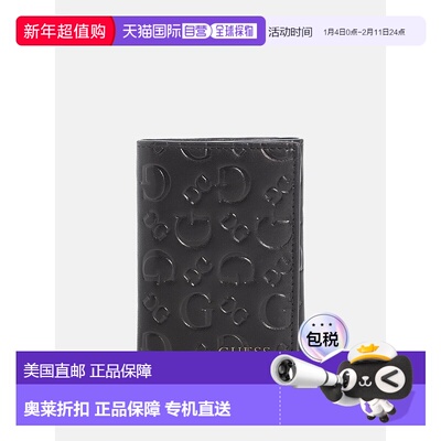自营guessDebossed Logo Trifold Wallet - black snakeskin 美国