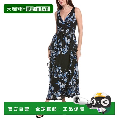 自营1.STATE V-Neck Ruffle Maxi Dress - blue 美国奥莱直发长裙