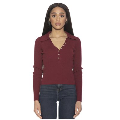 alexia admor【美国奥莱】直发 Ribbed Polo Top burgundy
