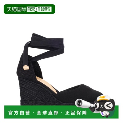 香港直邮CastaÑer 女士 黑色棉皮质鞋跟凉鞋 020966100NEGRO