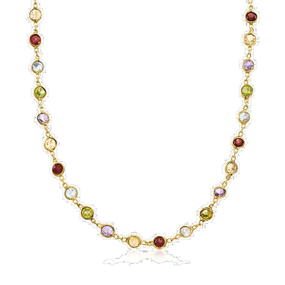自营 Ross-Simons 包边镶多宝石项链 18 克拉金镀在纯银上 - 20