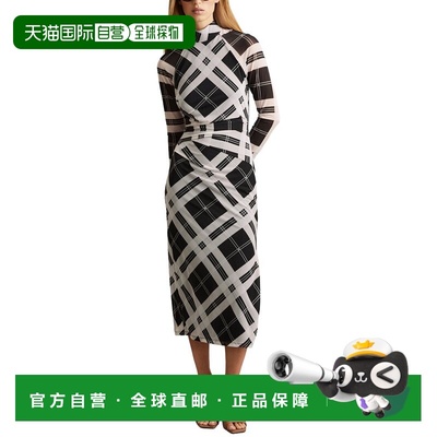 自营Reiss Darla Check Mesh Jersey Dress - black/ivory 美国奥