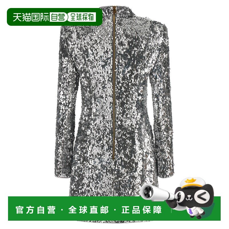 香港直邮BALMAIN 女士连衣裙 HF1R8980XM119FC AW2026 银色 高领