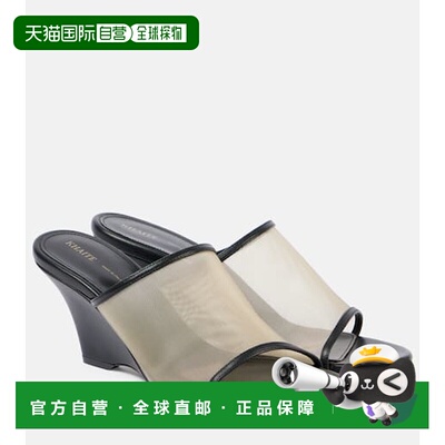 1h可退 香港直邮KHAITE 女士 Marion 皮质网纱坡跟凉拖 black黑色